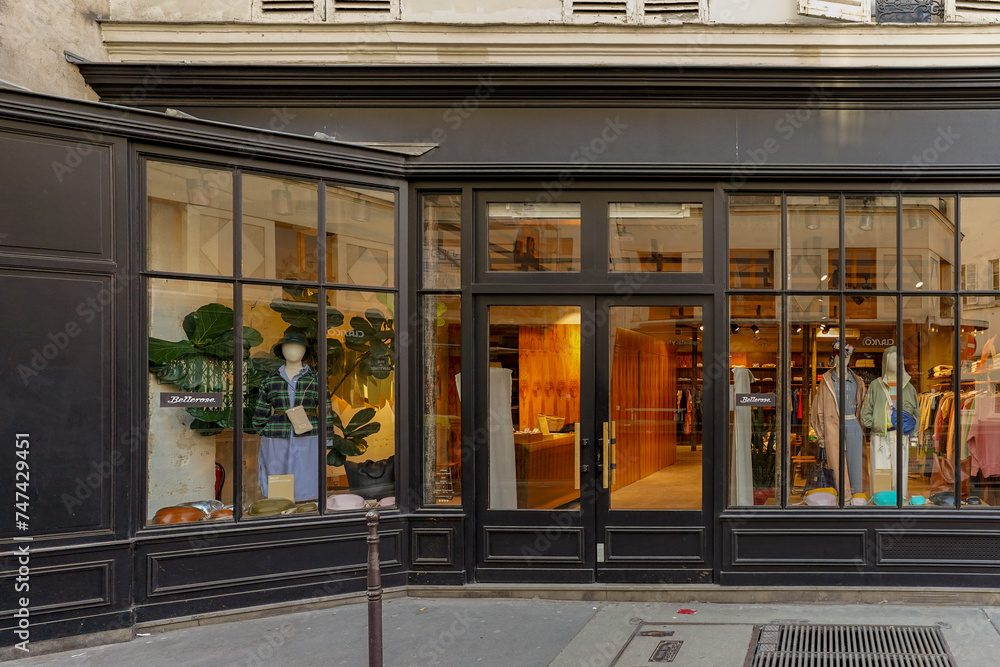 Paris France 8 january 2023 :parisian boutique , typical commercial ...