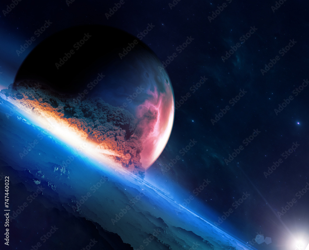 Poster Planet, collision between planets, explosion, destruction, space ...
