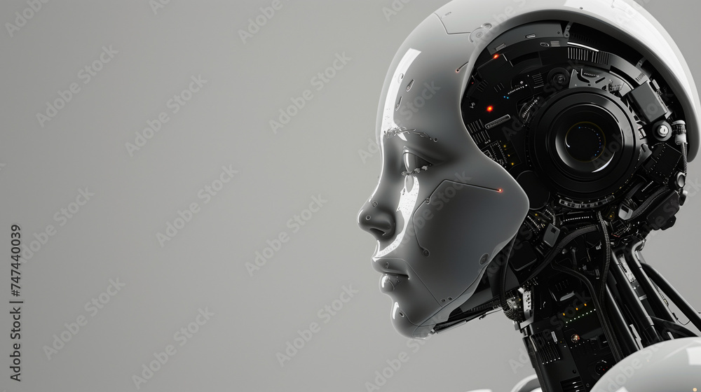 Lifelike Ai Robot Humanoid with Human Features and Gray Background with ... Lifelike Ai Robot Humanoid with Human Features and Gray Background with ...