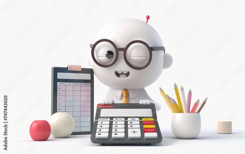 3d stock animation of accountant, checklist, and bank balance, isolated ...