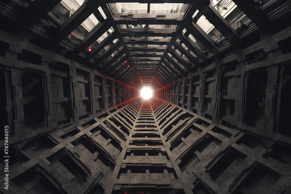 The intricate lattice of a vintage sci-fi architectural grid ...