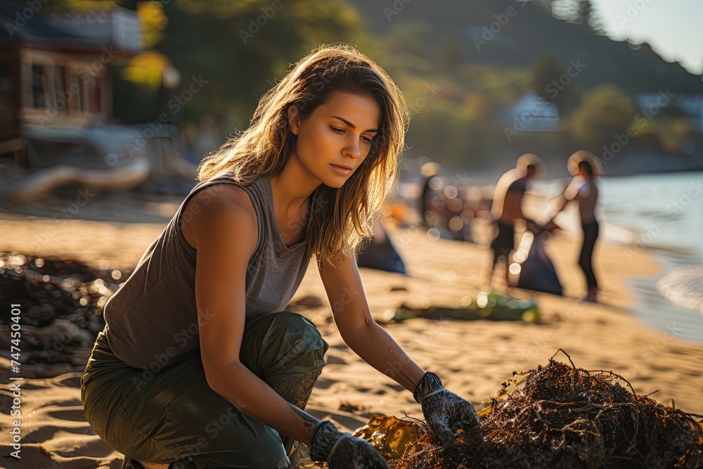 World Earth day and environmental protection concept. Beach Cleanup ...