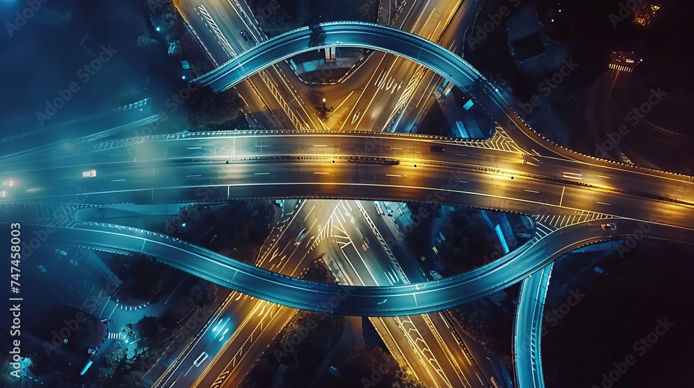Aerial top picture of a multilayer intersection highway featuring an ...