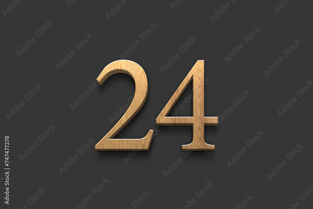 3D wooden logo of number 24 on dark grey background. Stock Illustration ...
