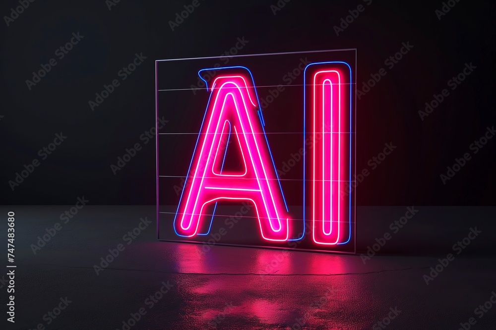 Neon sign displaying the letters IA in a cyberpunk font with glowing ...