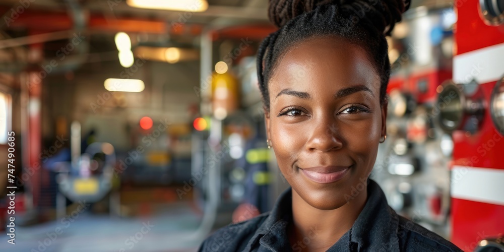 International Firefighters Day, portrait of an African-American female ...