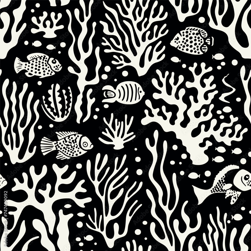 Vector seamless pattern. Surface design with fishes. Stylised graphic ...