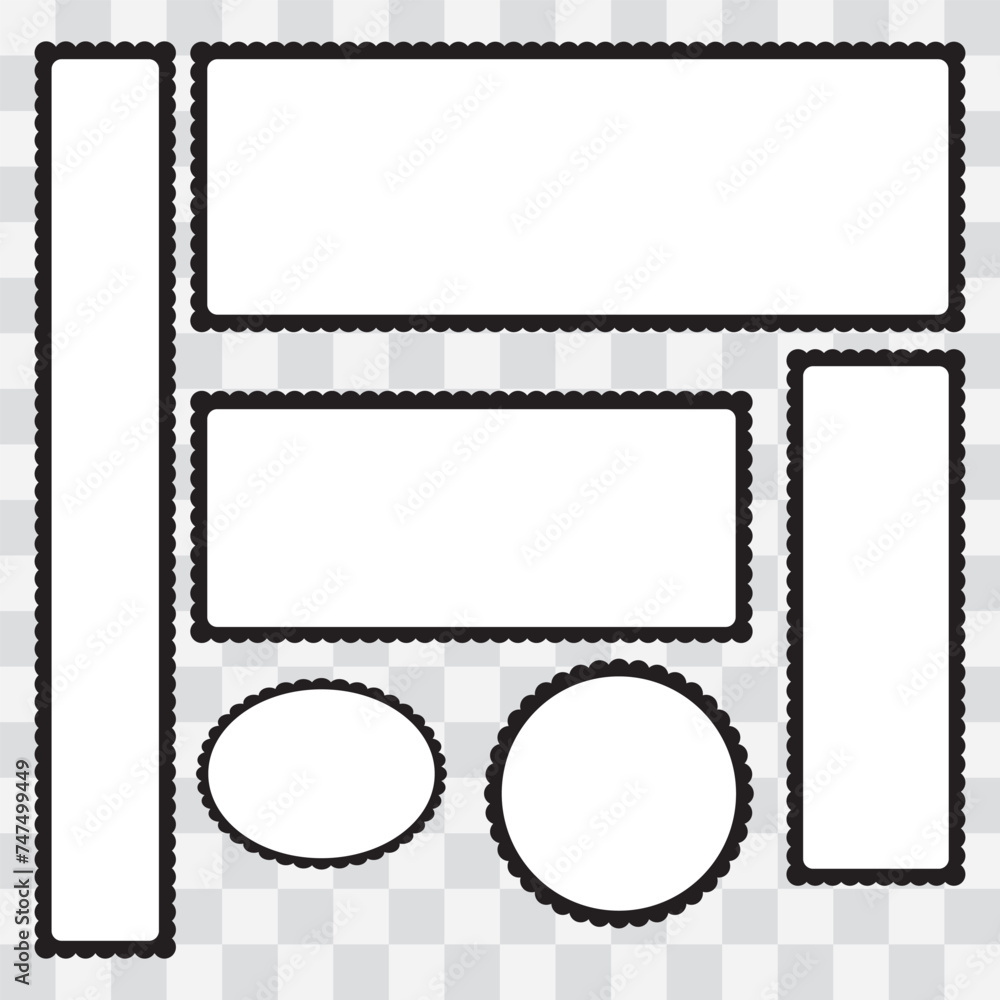 Scalloped edge rectangle, ellipse shapes. Scallop edge shapes, border ...