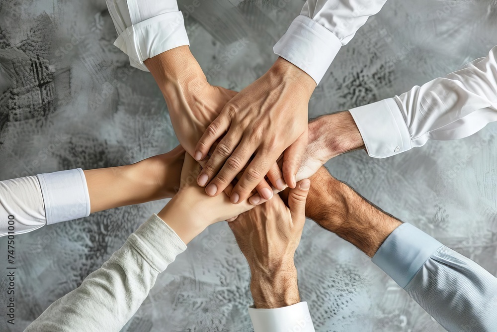 Teamwork concept with hands joining together in unity Symbolizing ...