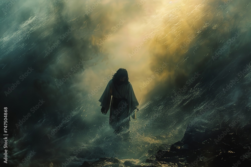 Witness Jesus standing on a high cliff, torn between earthly desires ...