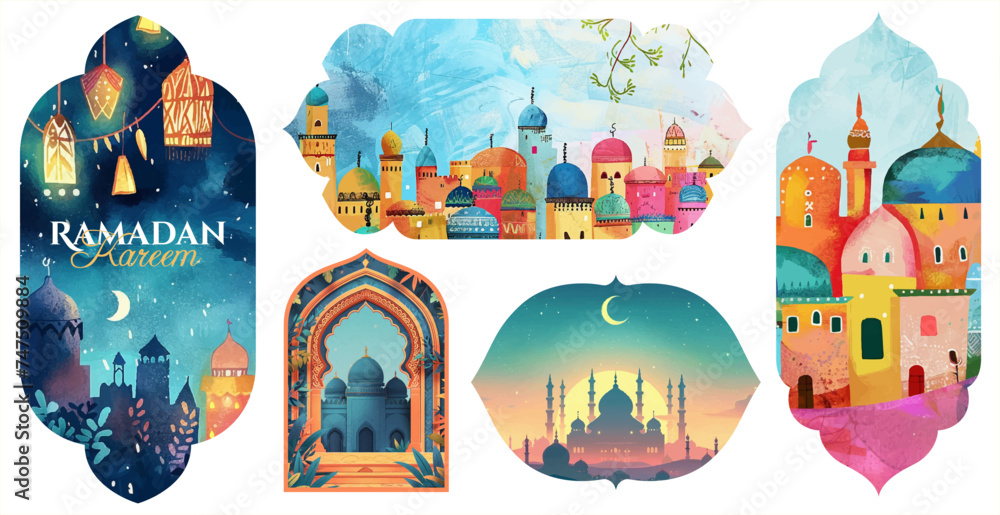 Ramadan Kareem greeting card or banner vector illustration of lantern ...