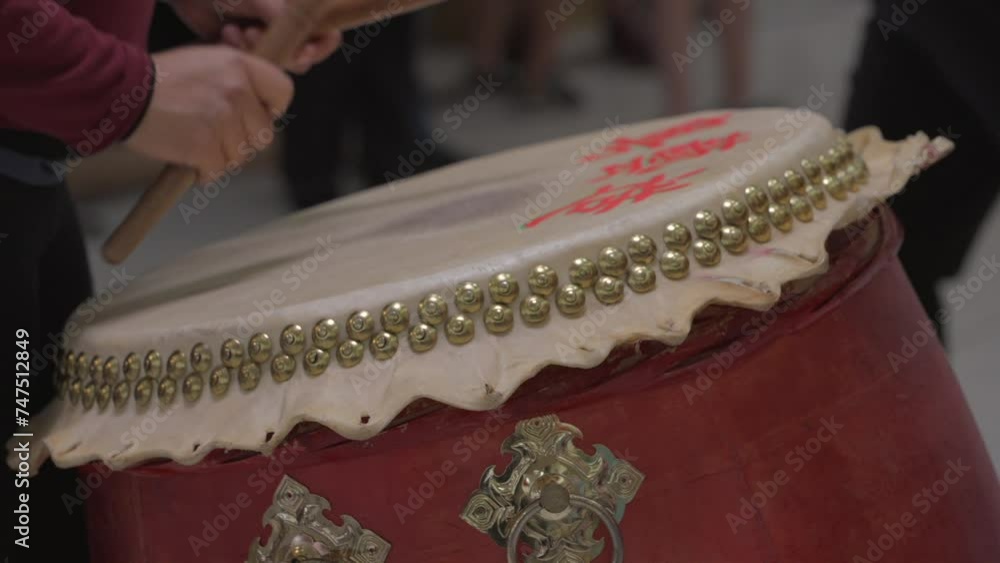 This video shows a side view of a Chinese New Year dragon dance drum ...