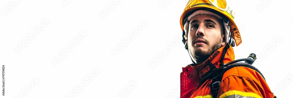 Firefighter isolated on white background. Fire department, emergency ...