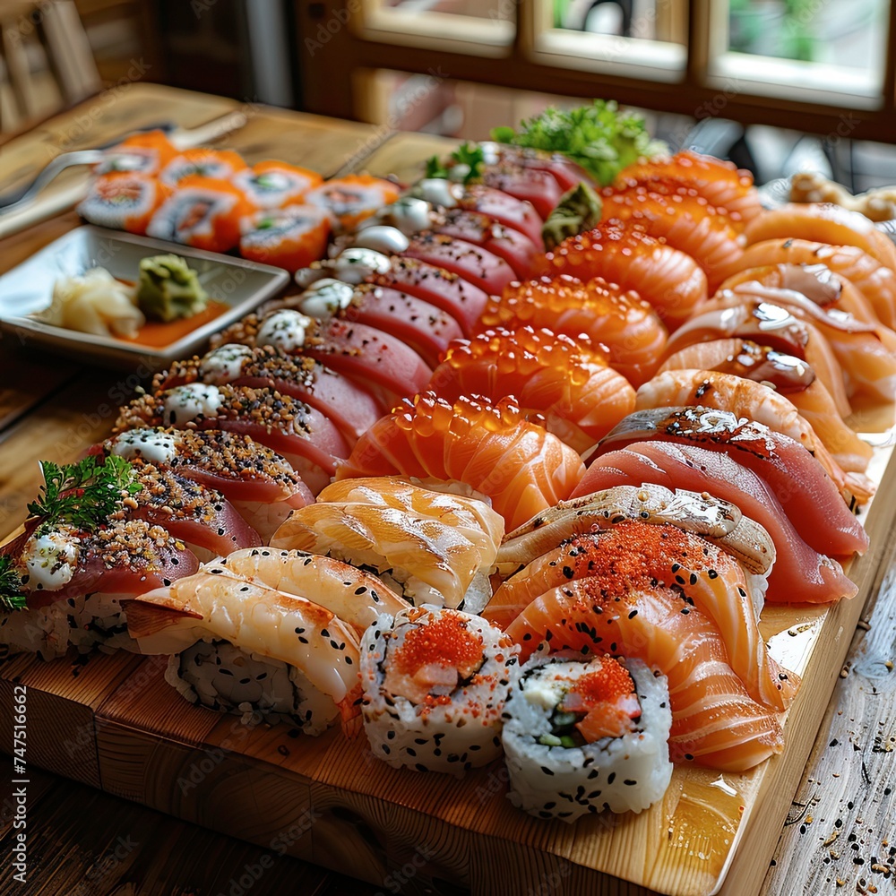 Thin cuts of premium akami and chu-toro tuna sashimi accompany hand ...