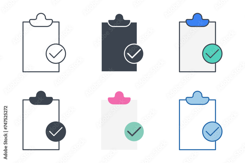 Check Mark on Document icon collection with different styles. checklist ...