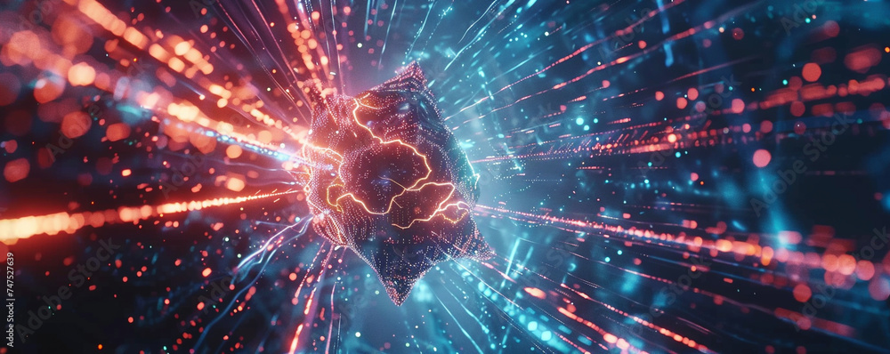 Foto de A high tech digital network under siege glowing lines of data ...