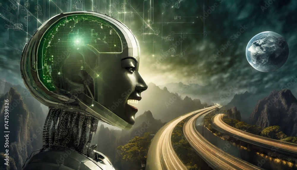 Illustration of an Artificial Intelligence represented in humanoid form ...