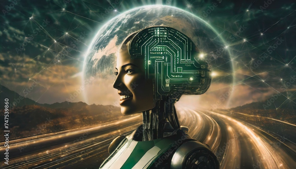 Illustration of an Artificial Intelligence represented in humanoid form ...