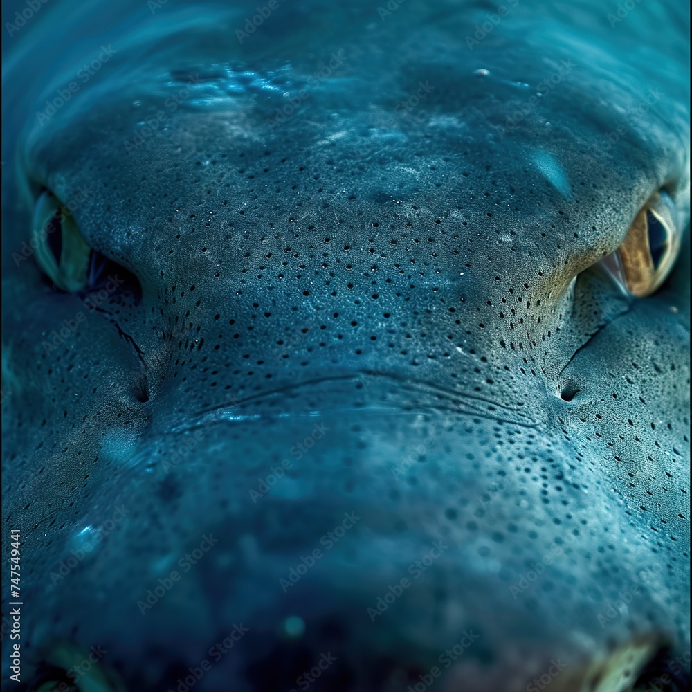 A close-up photograph capturing the intense gaze of a jaguar shark ...