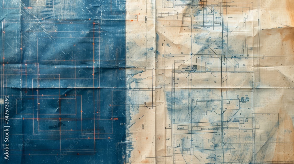 Blueprint paper texture, with technical drawing Stock Illustration ...