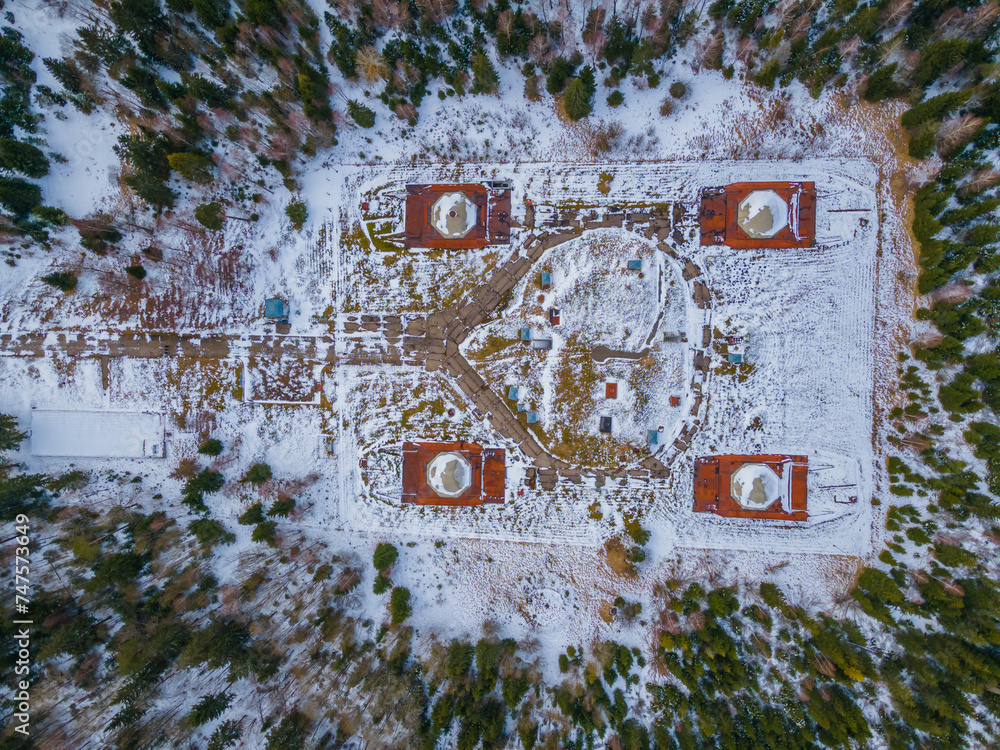 Aerial view of Plokstine missile base - an underground base of the ...