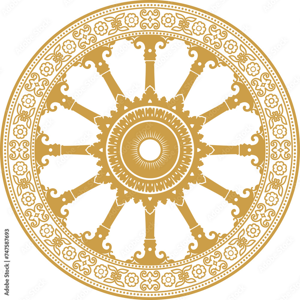 Dharma Wheel, Buddhism Thammajak, Dharmachakra Symbol. Isolated Flat ...