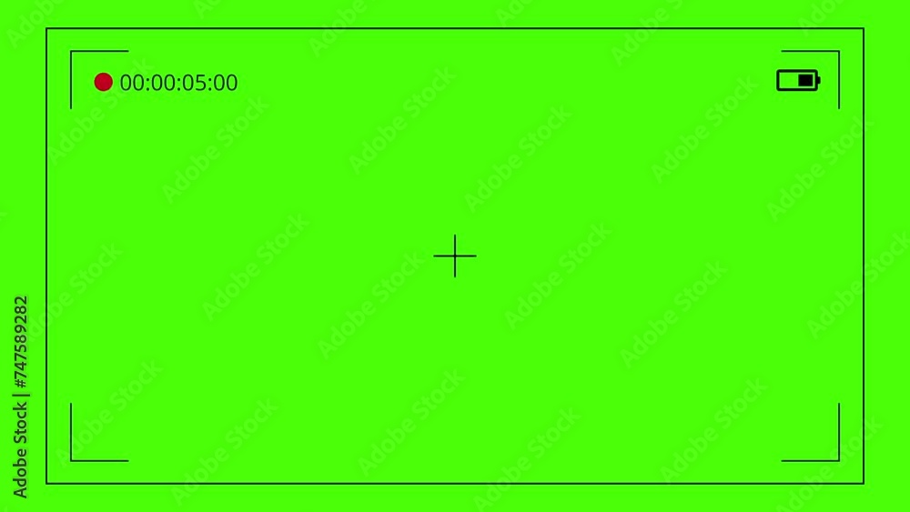 Camera viewfinder recording display and green screen background footage ...