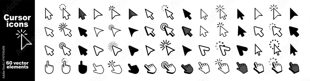 Cursor icon. Computer mouse click cursor arrow icons set and loading ...