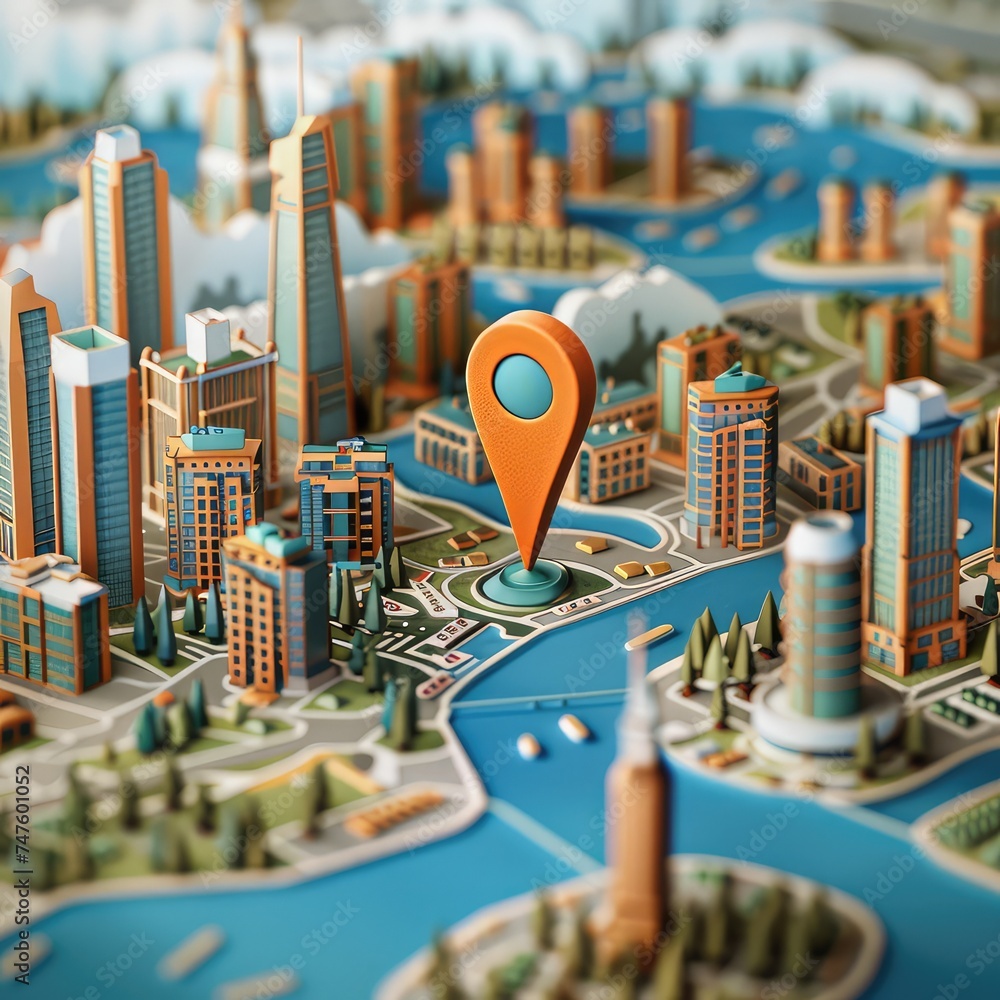 Bright Marker Indicating a Point on a Stylized City Map with Detailed ...