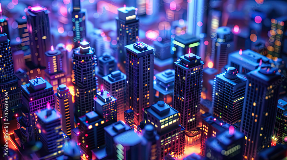 The urban landscape is dominated by towering skyscrapers in a crowded ...