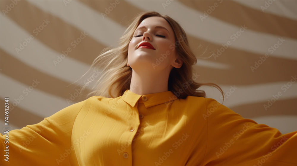 Body confident woman embracing her body, expressing self-love and self ...