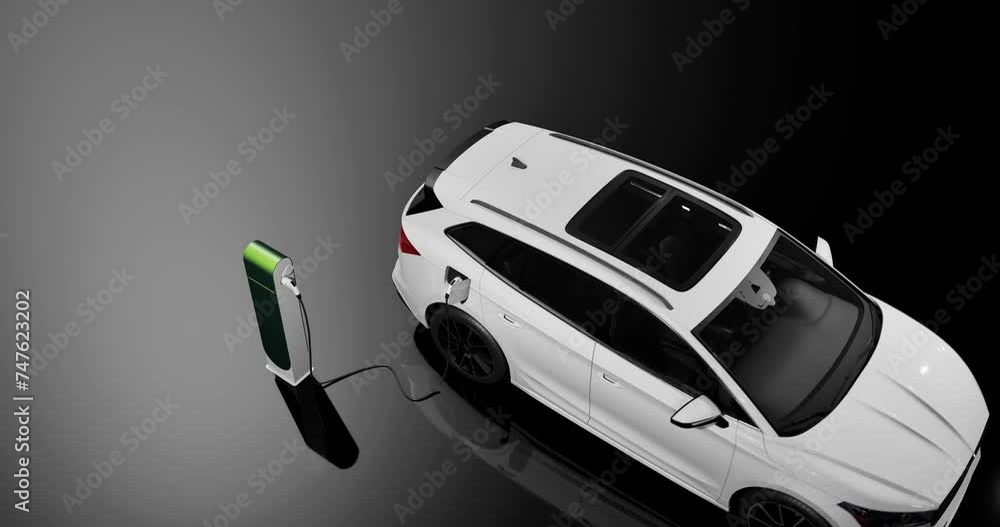 Generic electric car refueling through charger. Charging station ...