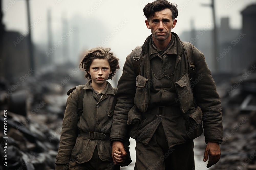 The coming of the apocalypse. Refugees A father and his daughter flee ...