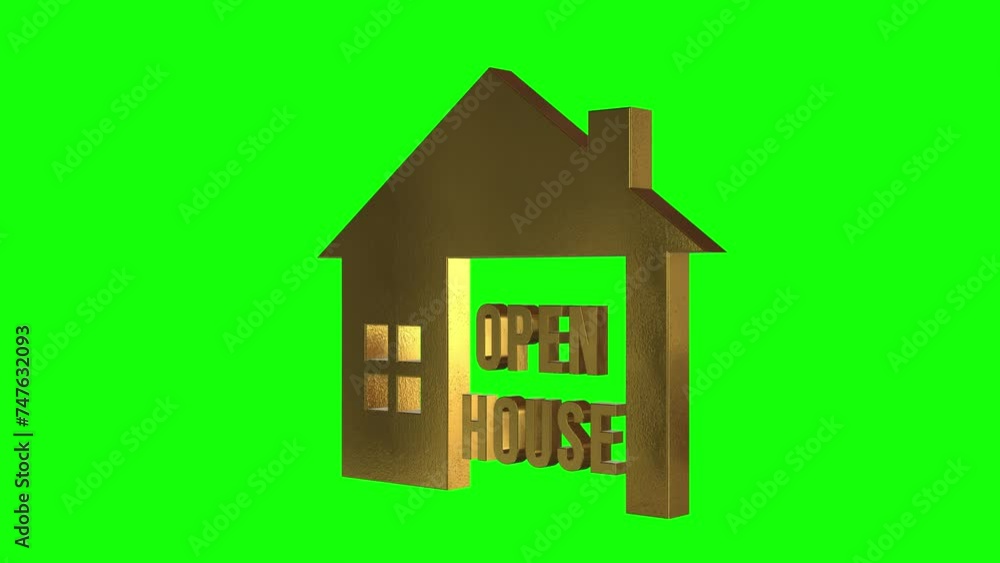 4K 3D Animated video of a house with the words Open House Green Screen ...