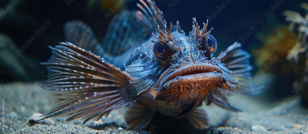 This close-up photo captures the Synanceiidae, a highly venomous fish ...