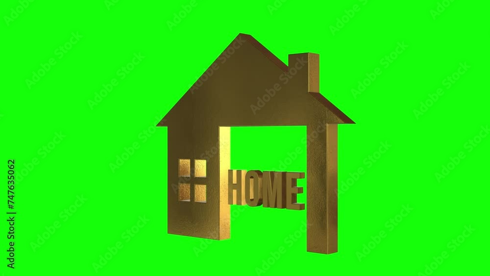 4K 3D Animated video of a house with the words Home Green Screen chroma ...