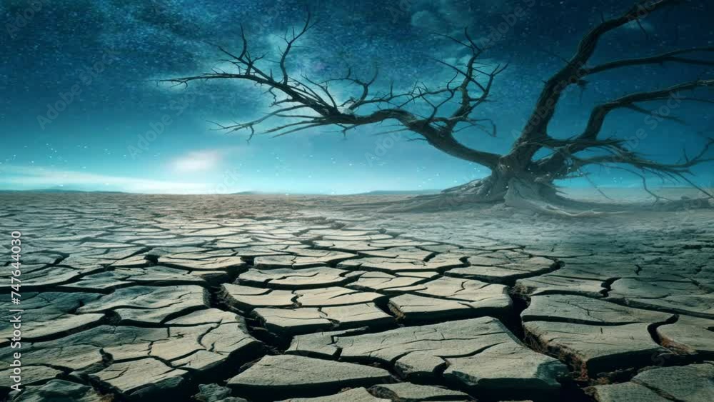 The dry, cracked land is infertile due to the absence of a rainy season ...