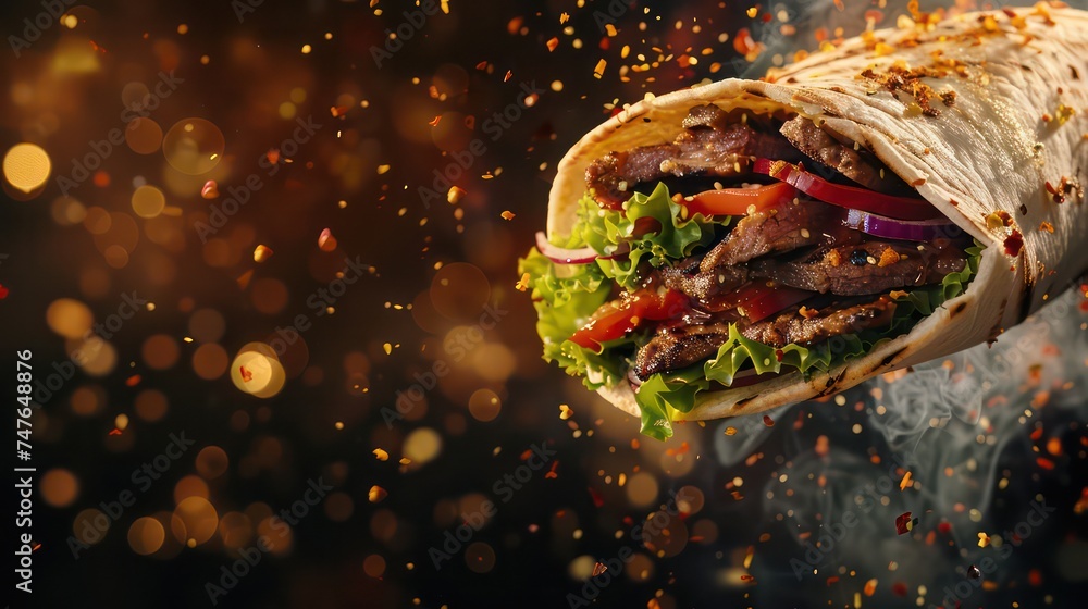 Tasty doner kebabs with fresh salad trimmings and shaved roasted meat ...