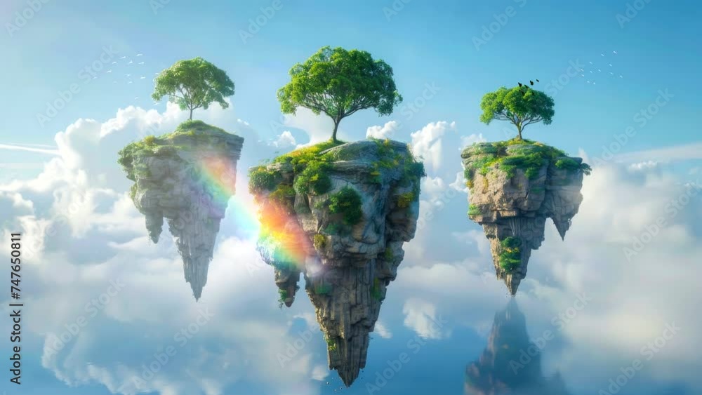 Vidéo Stock floating island with tree, fly island on sky video looping ...