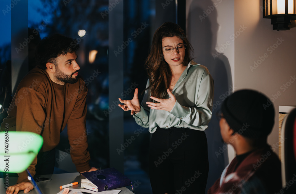 Business colleagues engage in a thought-provoking meeting, highlighting ...