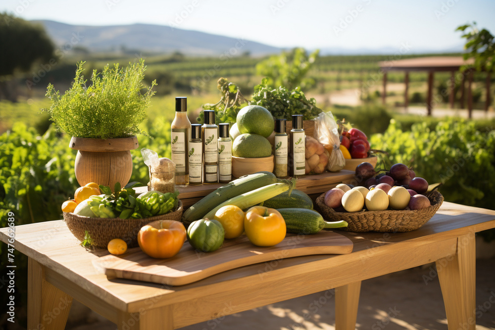An organic farm bursting with ripe fruits and vegetables, where ...