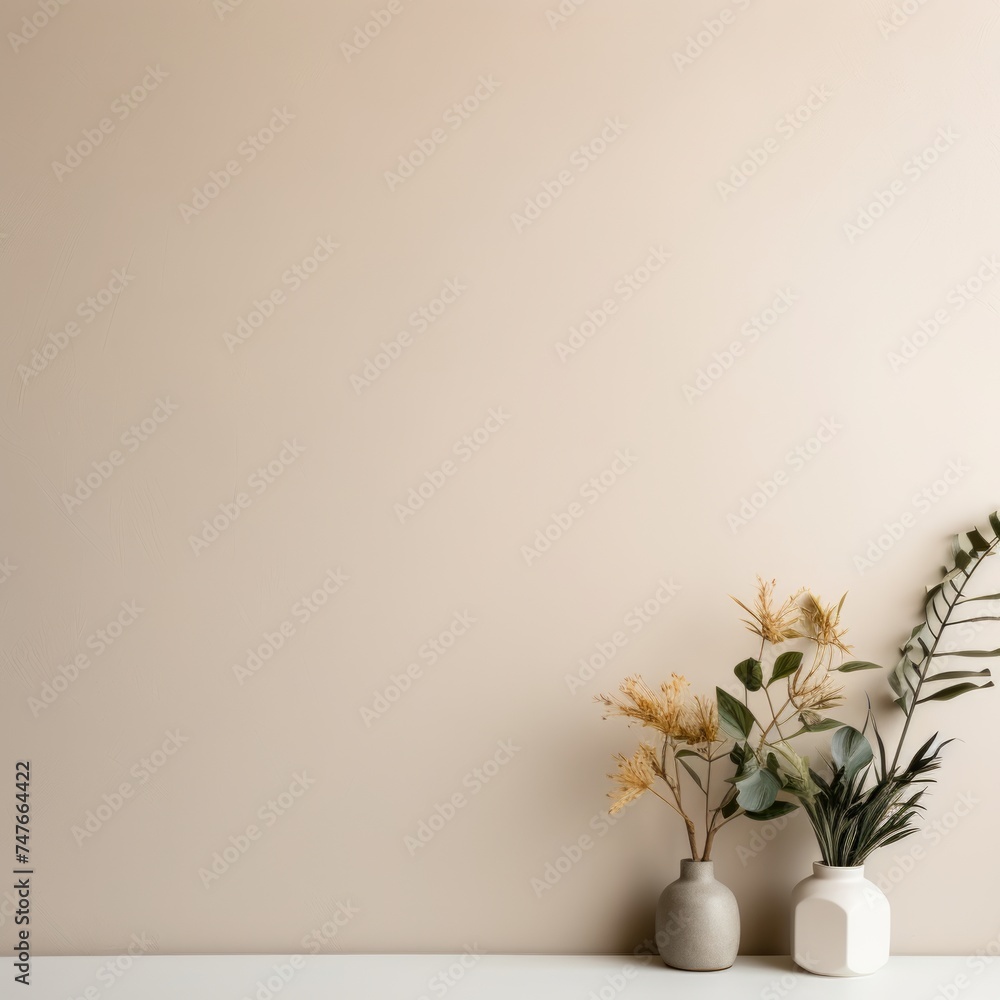Beige wall setting with a simple and elegant plant frame. Effortless ...