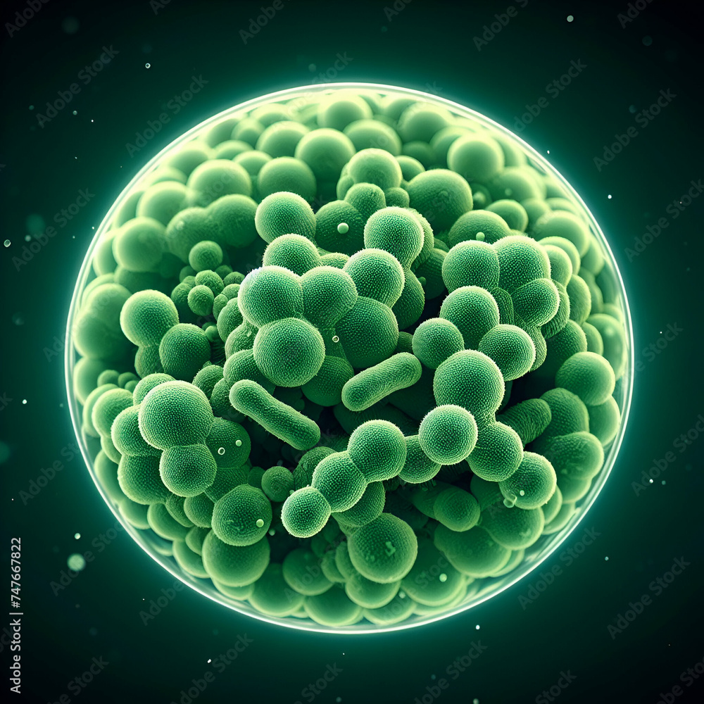 Bunch of Floating Green Bacteria Bacterial Cells. Bubbles Clumped ...