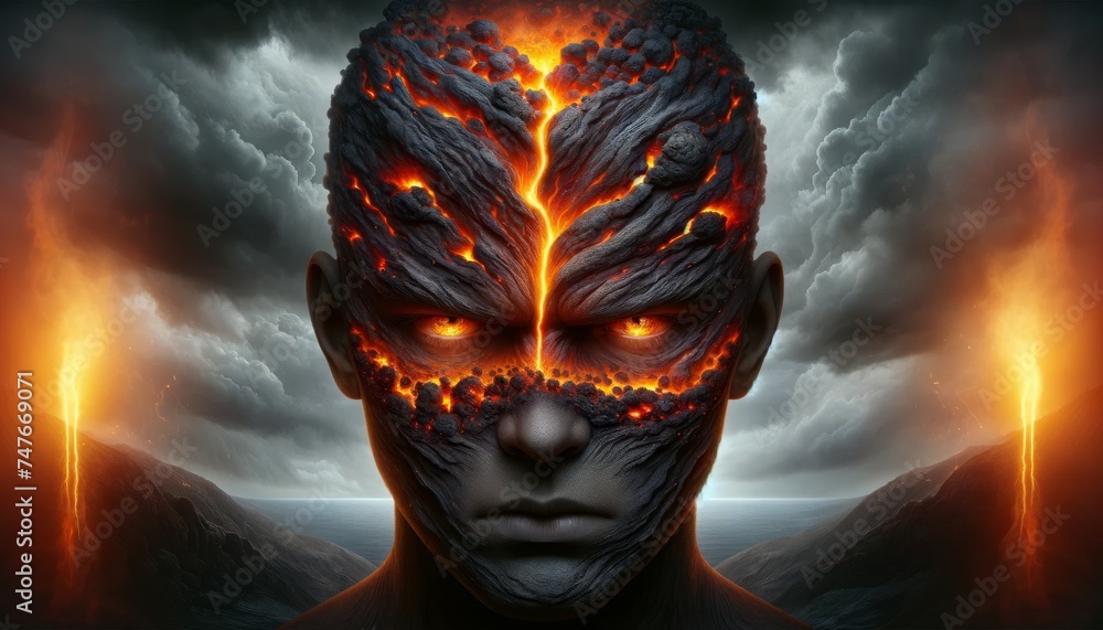 Molten Anger Reflecting in a Man's Eyes, Lava Veins of Fury Burning ...