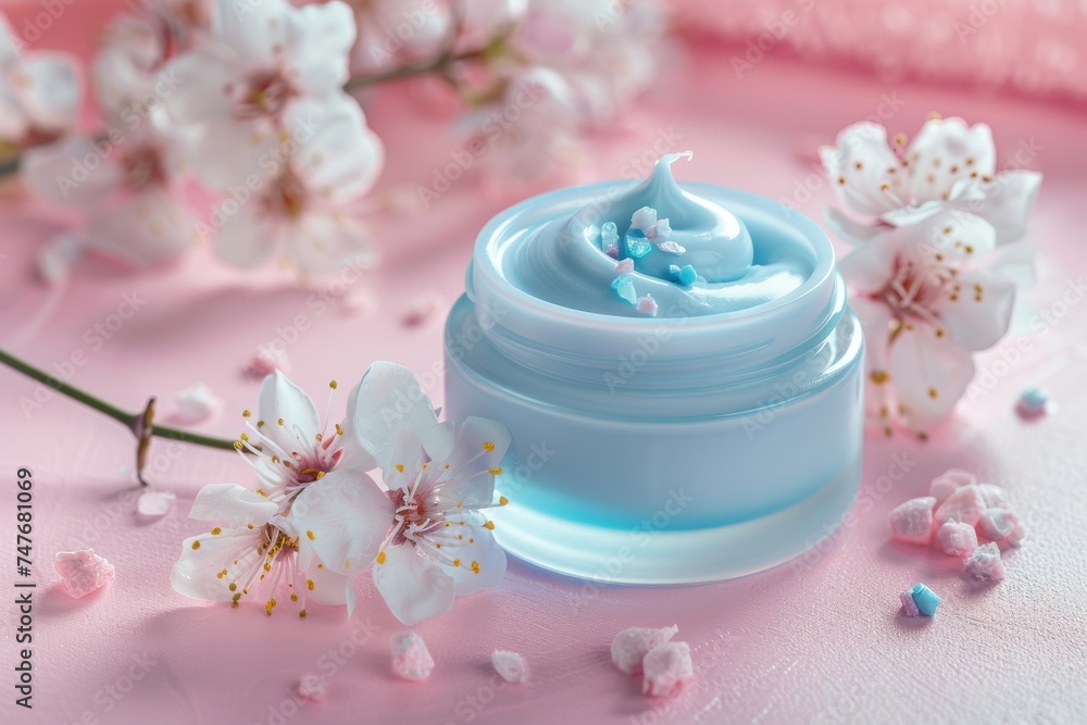 Facial womanly skin care cream. Skincare treatment products: cypress ...