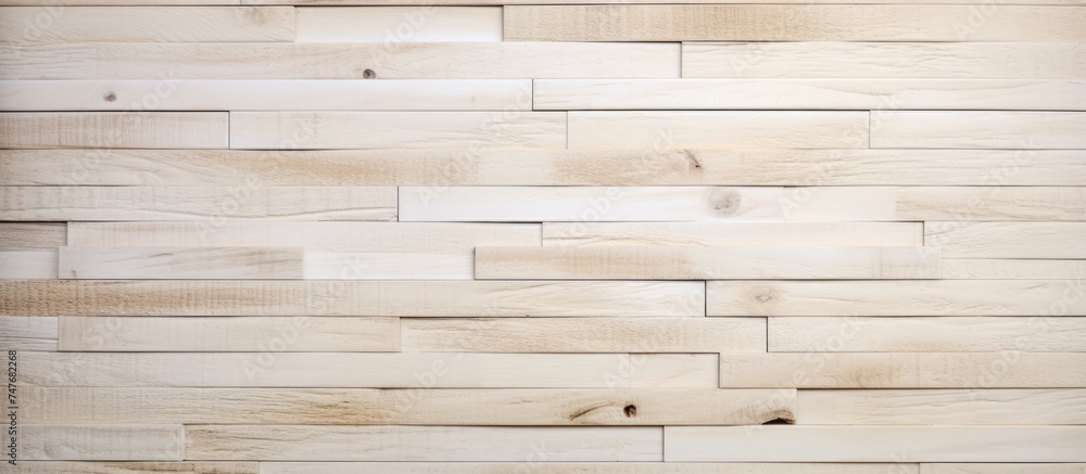 A wall constructed from fine, arranged pale vintage wood planks ...