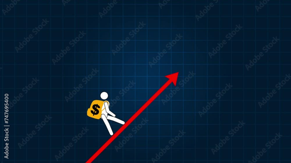 Stick Figure walking up a red arrow with dollar sign on bag, Inflation ...