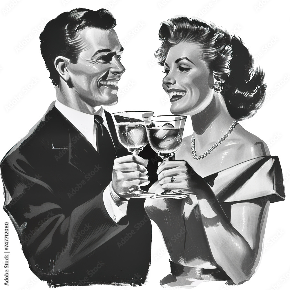 Black and white vector clipart from the 1950s Smiling man and woman ...