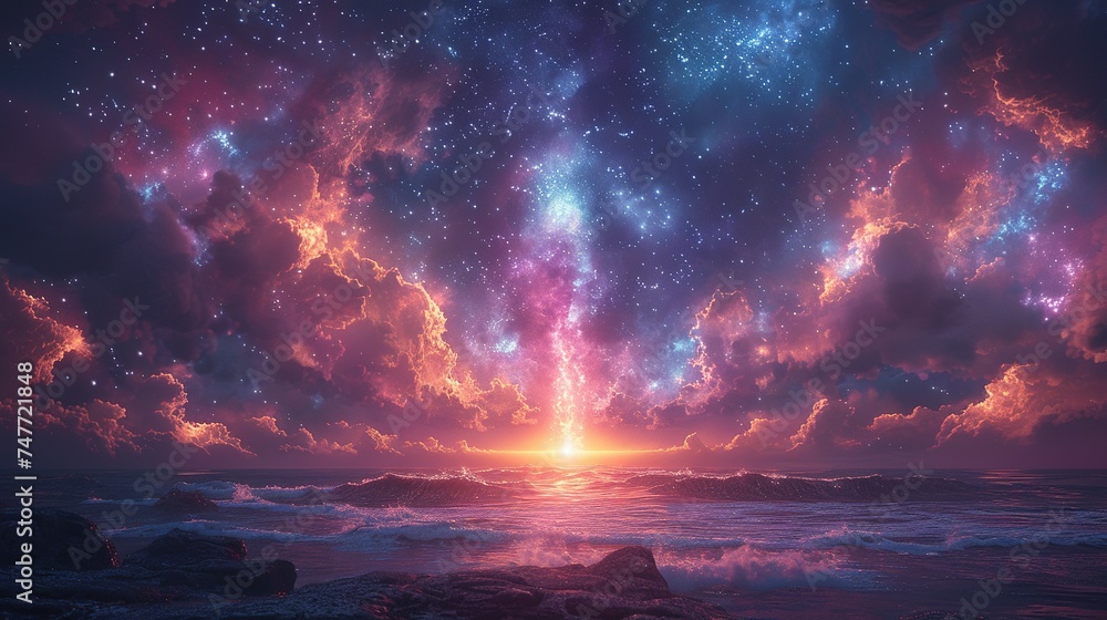 Beautiful fantasy starry night sky, blue and purple colorful, galaxy ...