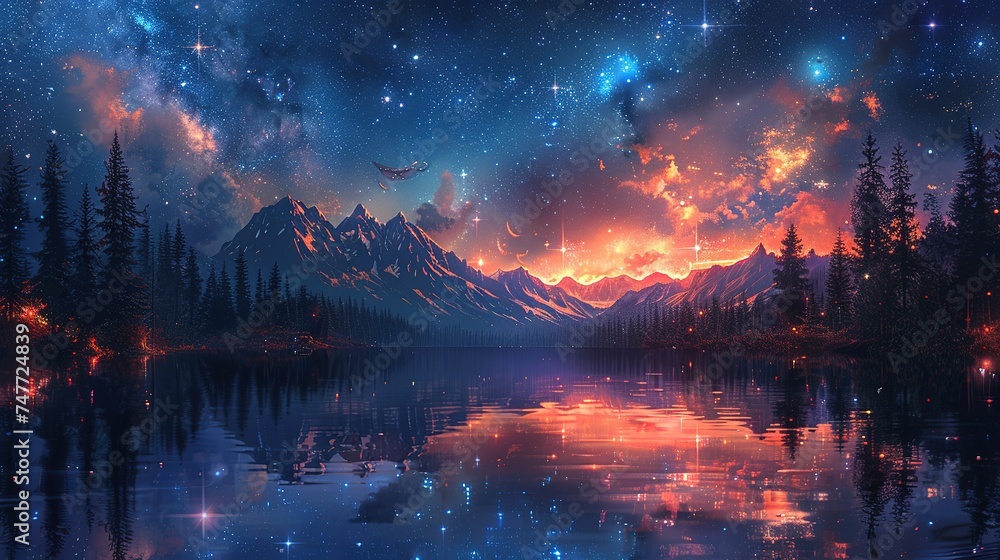 Beautiful fantasy starry night sky, blue and purple colorful, galaxy ...